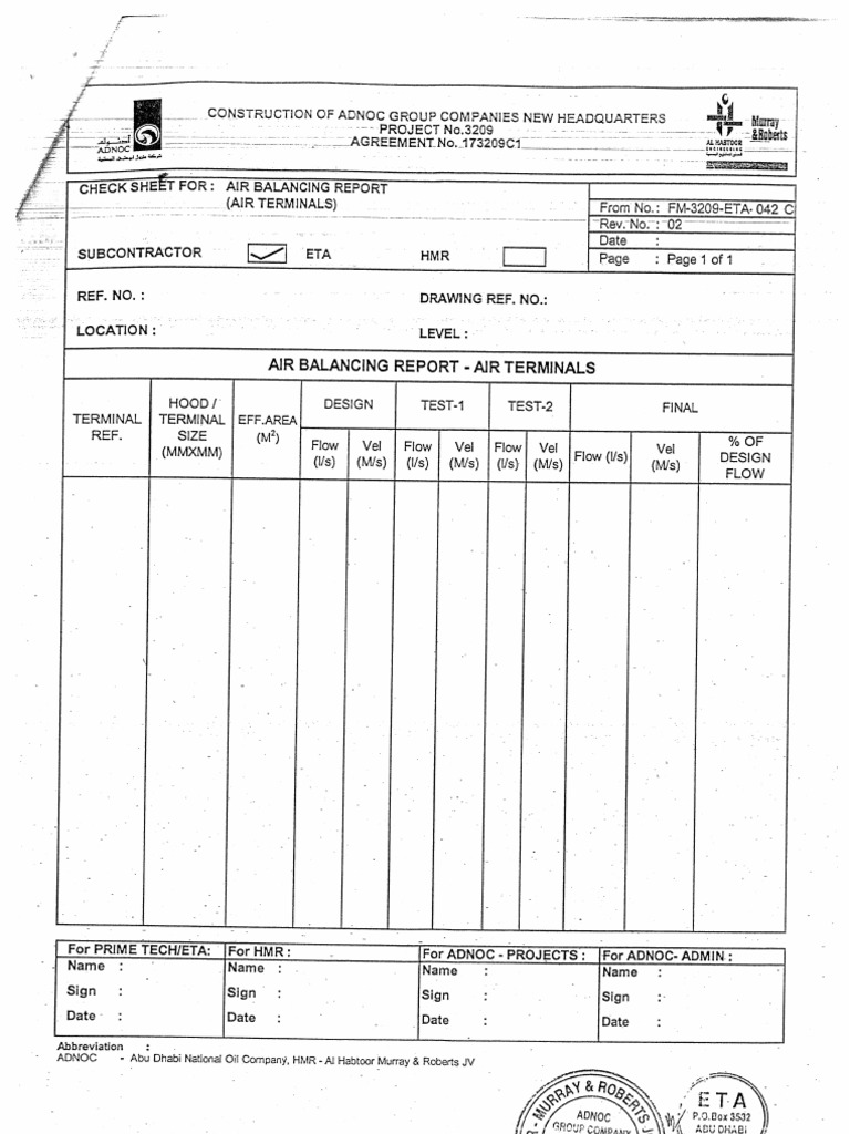 Air Balancing Check Lists