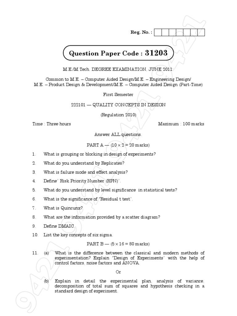 Quality Concepts in Design | PDF | Analysis Of Variance | Experiment