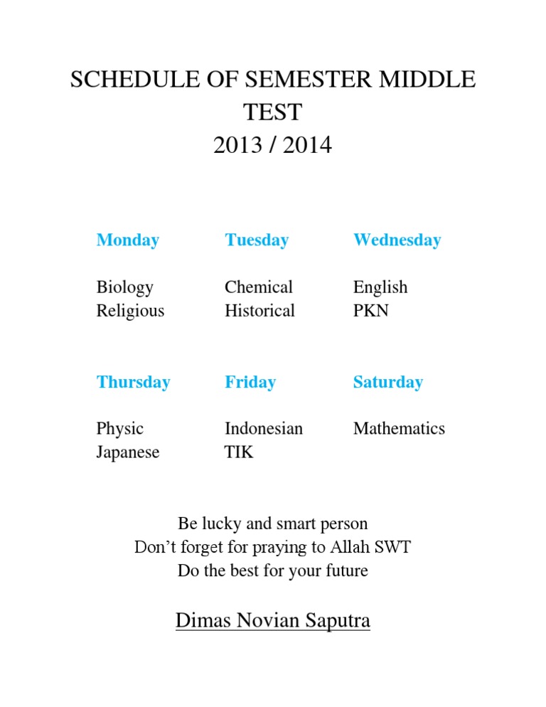 Semester Middle Test Schedule 2013/14 | PDF