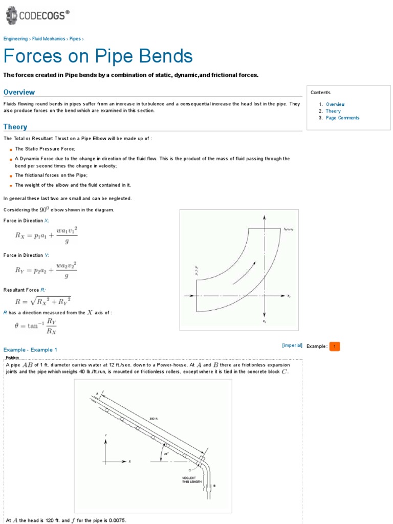 Forces On Pipe Bends - Pipes - Fluid Mechanics - Engineering Reference ...