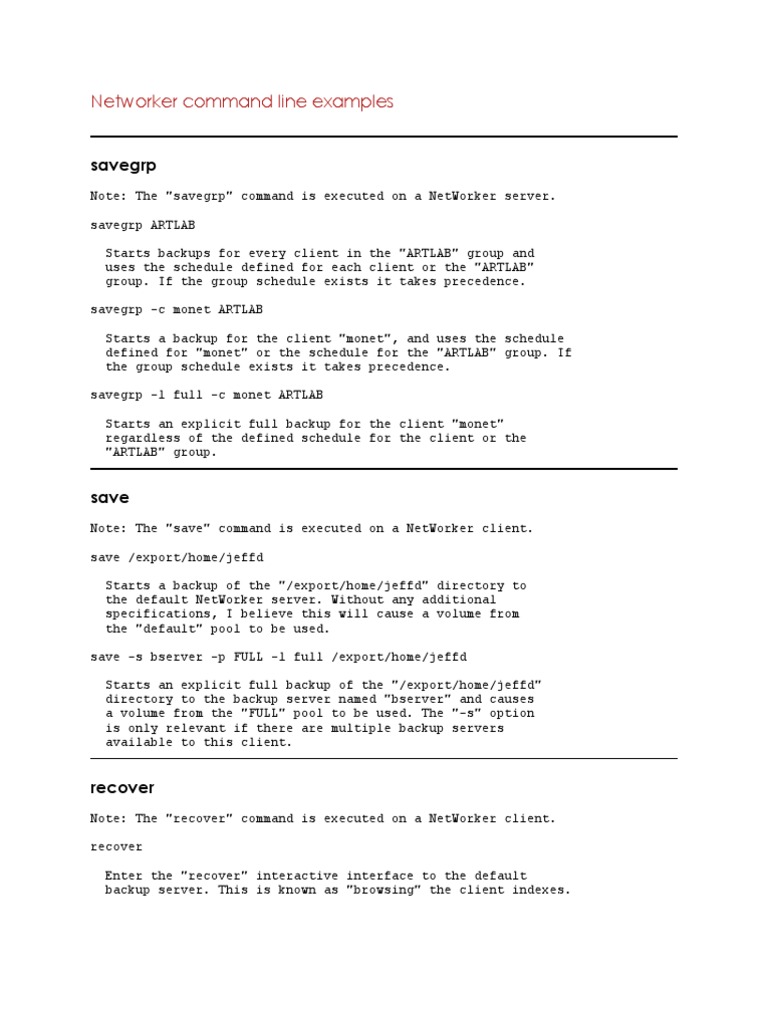 Networker Command Line Examples | PDF | Command Line Interface | Server (Computing)