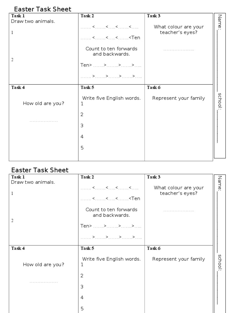 Easter Activity Task Sheet for Kids | PDF