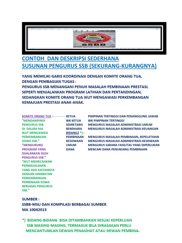 Contoh Dan Deskripsi Sederhana Organisasi SSB | PDF