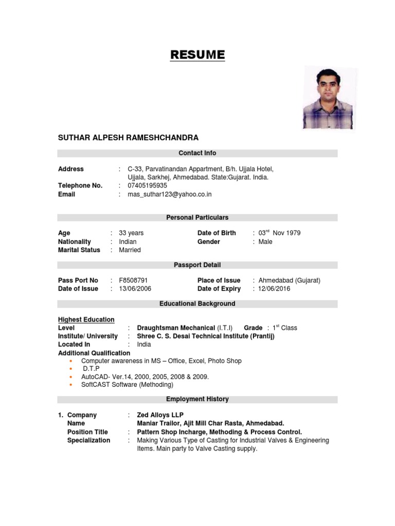 Alpesh Resume | PDF | Casting (Metalworking) | Valve