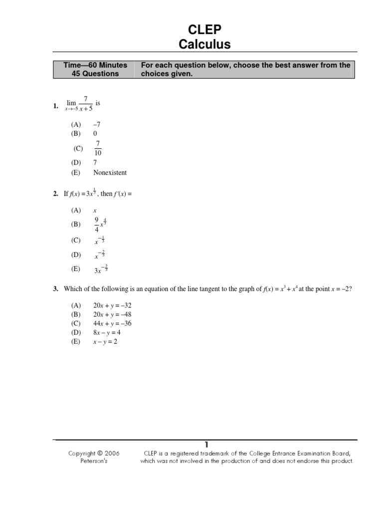 CLEP Calculus | Slope | Maxima And Minima