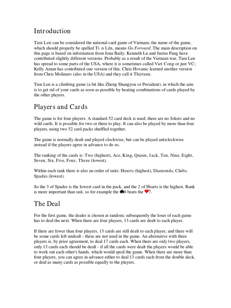 Tien Len Rules | PDF | Games Of Chance | Ephemera
