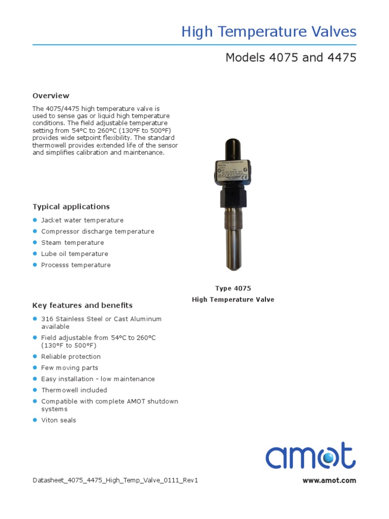 Datasheet 4075 4475 High Temp Valve 0111 Rev1 | PDF