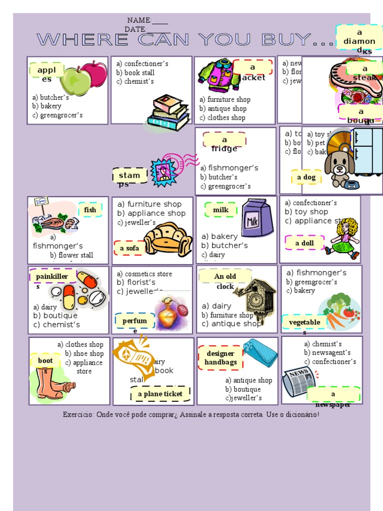 Shopping Quiz: Where to Buy Items? | PDF | Home & Garden