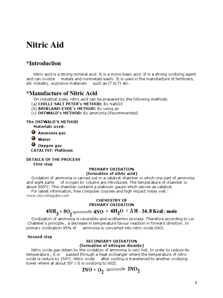 Manufacture of Nitric Acid | PDF | Nitric Acid | Nitrogen Dioxide