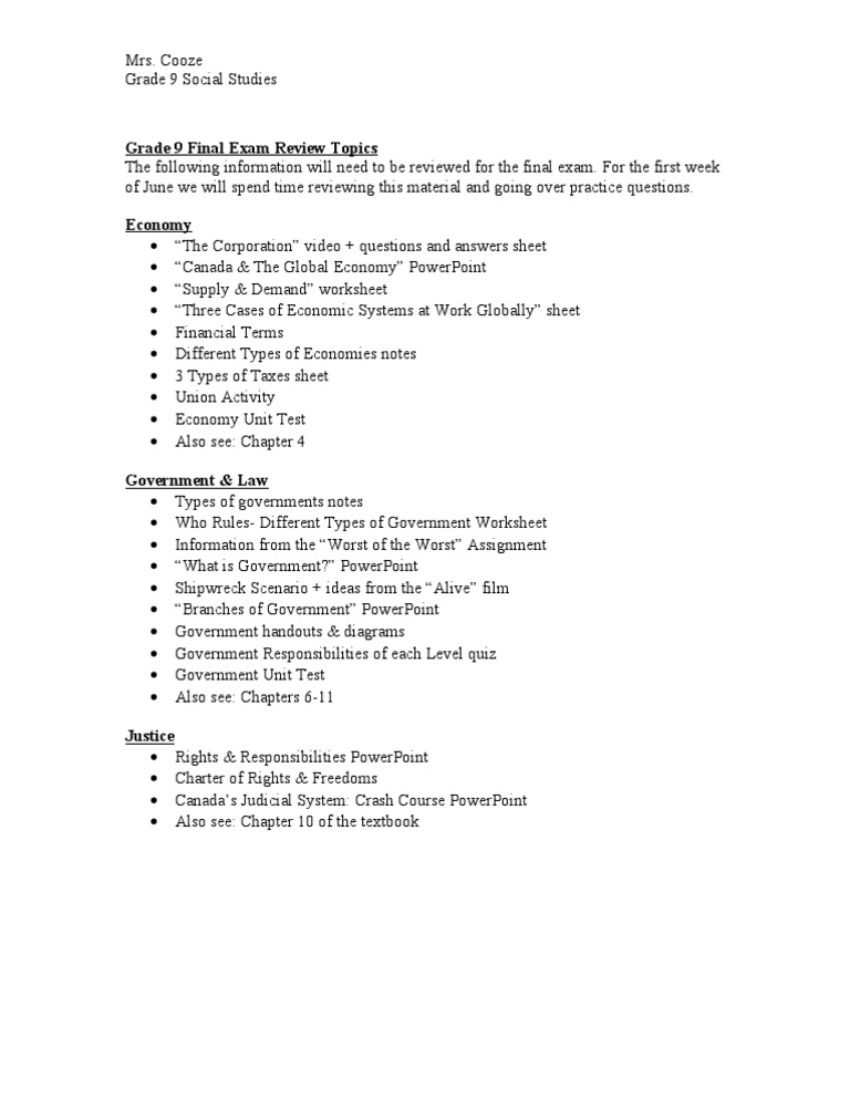 Grade 9 Final Exam Review | PDF