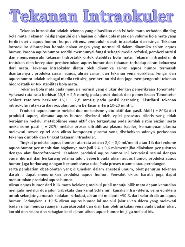 Tekanan Intraokular Adalah Tekanan Yang Dihasilkan Oleh Isi Bola Mata ...
