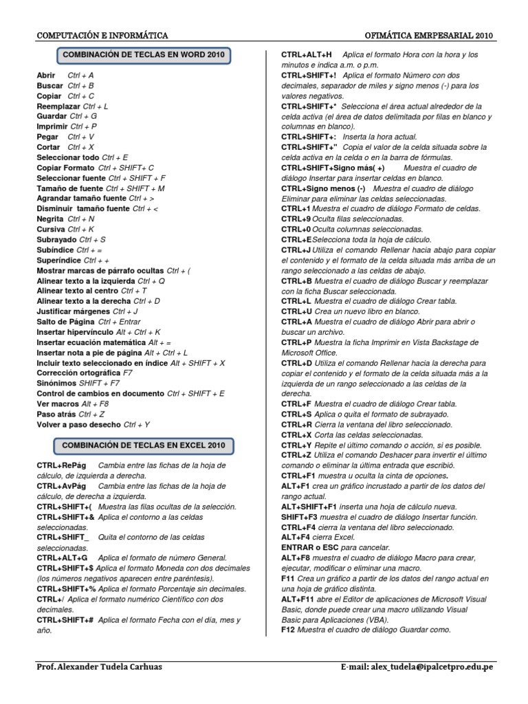 Combinaciones Del Teclado para El Sistemaoperativo Windows | PDF ...