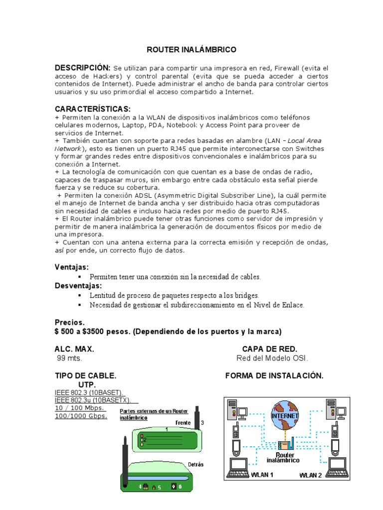 Ficha Tecnica Router Inalambrico | Punto de acceso inalámbrico | Red de ...