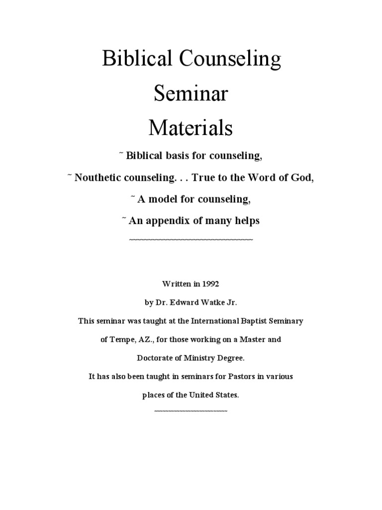 Biblical Counseling Seminar Materials | PDF | Guilt (Emotion ...