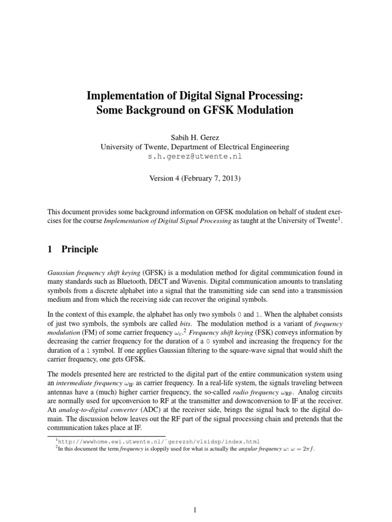 GFSK Intro | PDF | Modulation | Signal To Noise Ratio