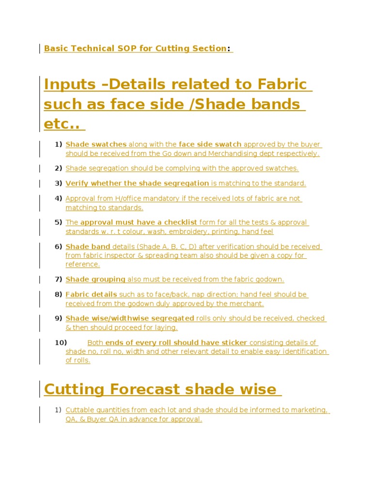 Basic Technical SOP For Cutting Section | PDF | Knife | Casting (Metalworking)