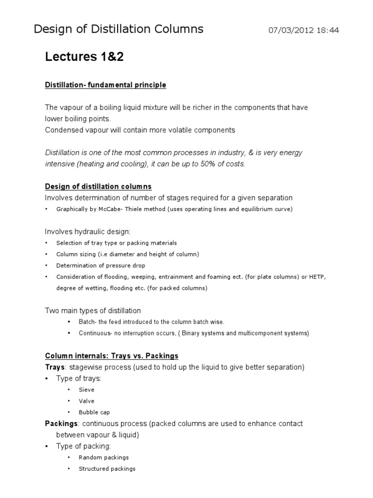 Design of Distillation Columns - Imp | PDF | Distillation | Liquids