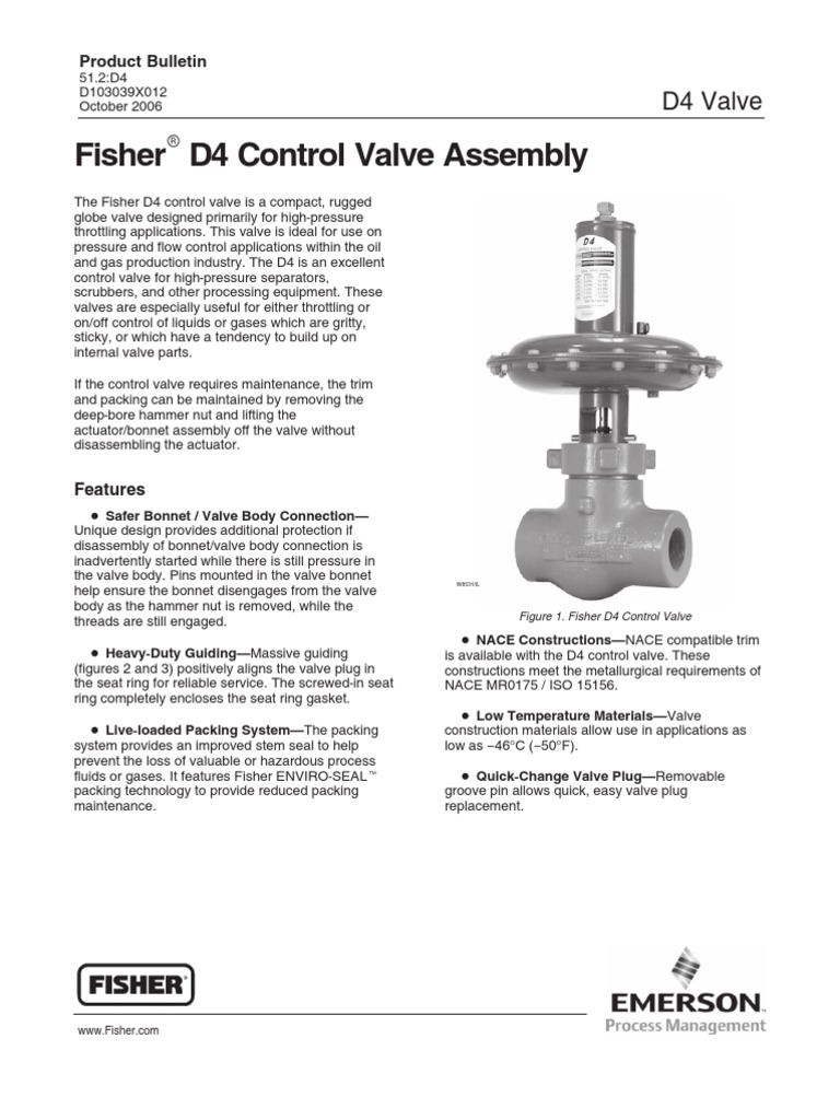 Fisher D4 Product Bulletin | PDF | Valve | Pounds Per Square Inch