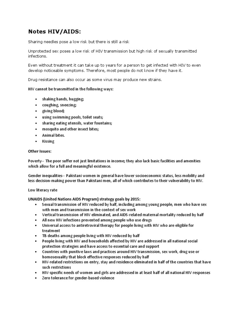 Notes On Hiv Aids | PDF | Transmission (Medicine) | Hiv/Aids