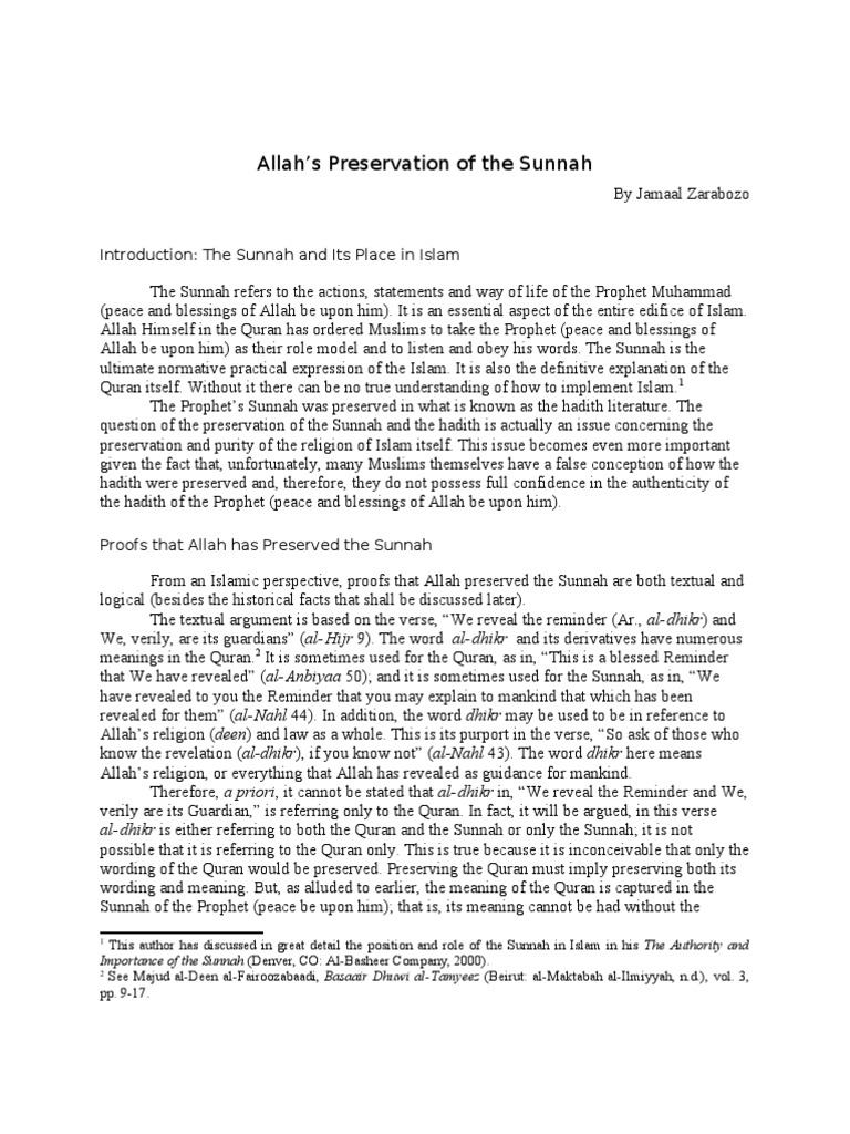 Preservation of The Sunnah ARTICLE | PDF | Hadith | Muhammad