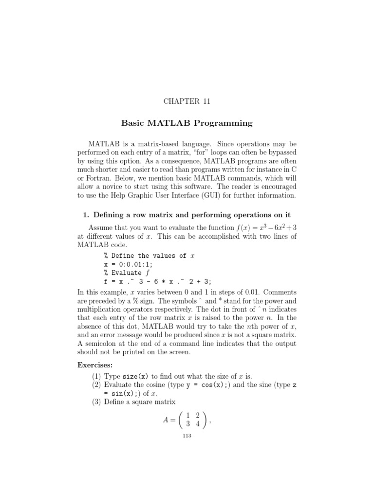 Basic Matlab Programming Pdf Matrix Mathematics Matlab