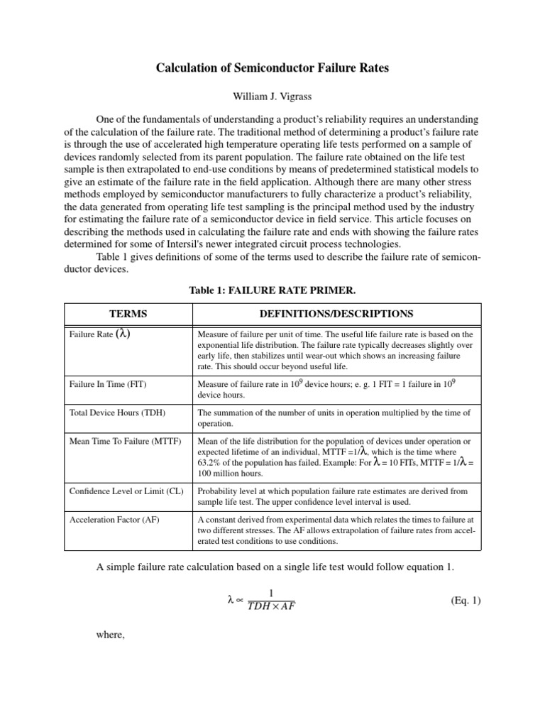 Calculation of Semiconductor Failure Rates | PDF | Reliability ...