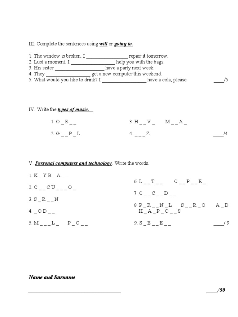 Grammar and Music Vocabulary Exercise | PDF