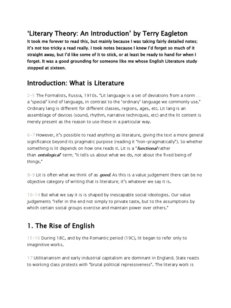 Literary Theory by Eagleton Notes | PDF | Phenomenology (Philosophy ...