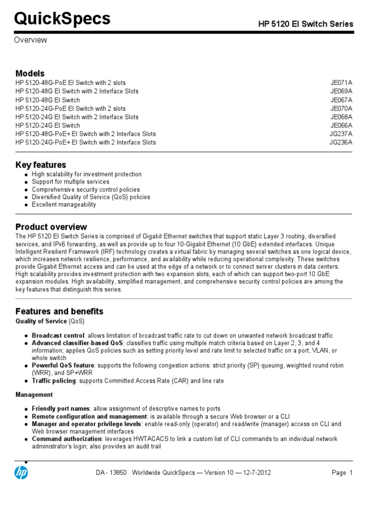 HP 5120 EI Switch Series | PDF | Computer Network | Ip Address