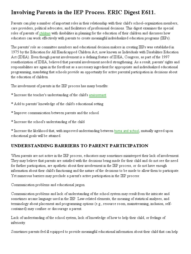 Enhancing Parent Roles in IEPs | PDF | Individualized Education Program ...