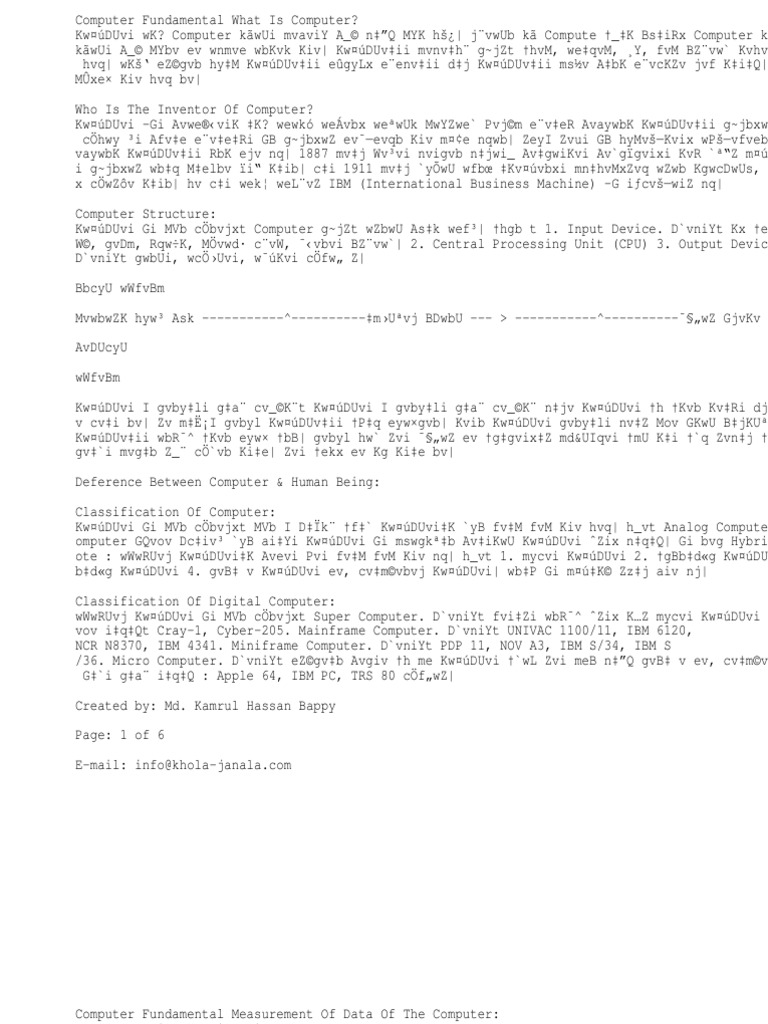 Computer Fundamental Bangla Book | PDF | Random Access Memory | System ...