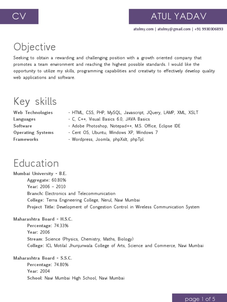 Atul Yadav Resume Pdf Ajax Programming Websites 