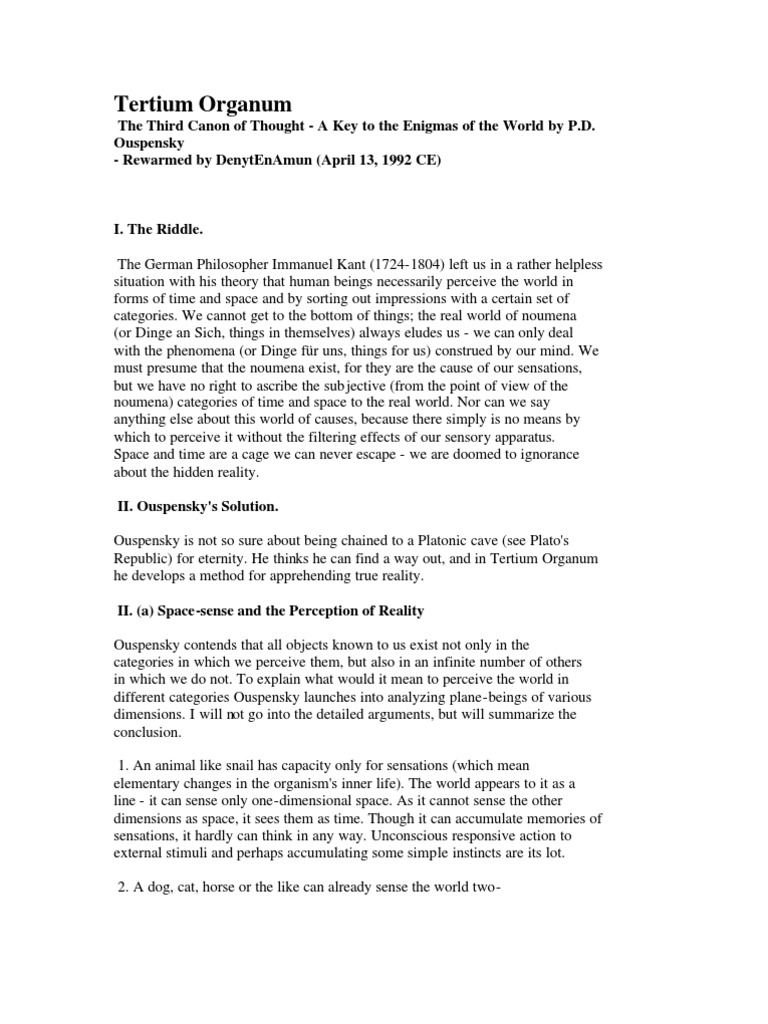 Tertium Organum A Setian View | PDF | Noumenon | Fourth Way