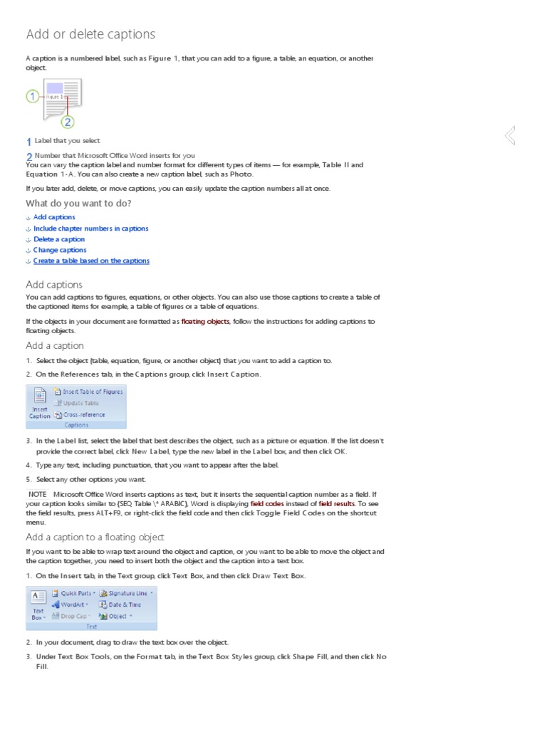 Add or Delete Captions - Word - Office | PDF | Microsoft Word | Tab (Gui)