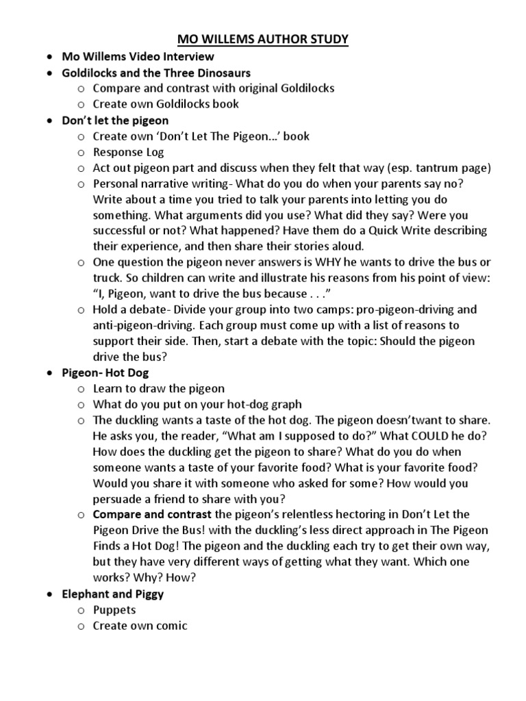 Mo Willems Author Study Activities | PDF | General Fiction