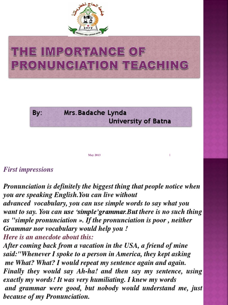 The Importance of Pronunciation | PDF | Career & Growth | Language Arts ...
