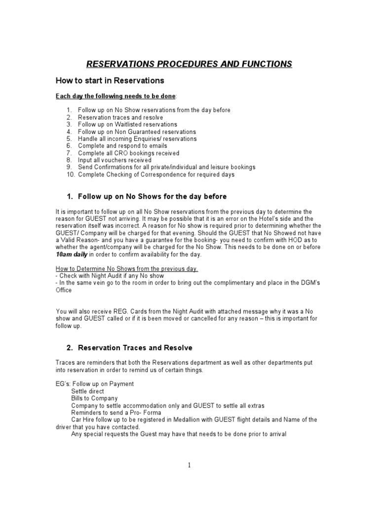 Hotel Reservation Procedures Overview | PDF | Career & Growth | Law