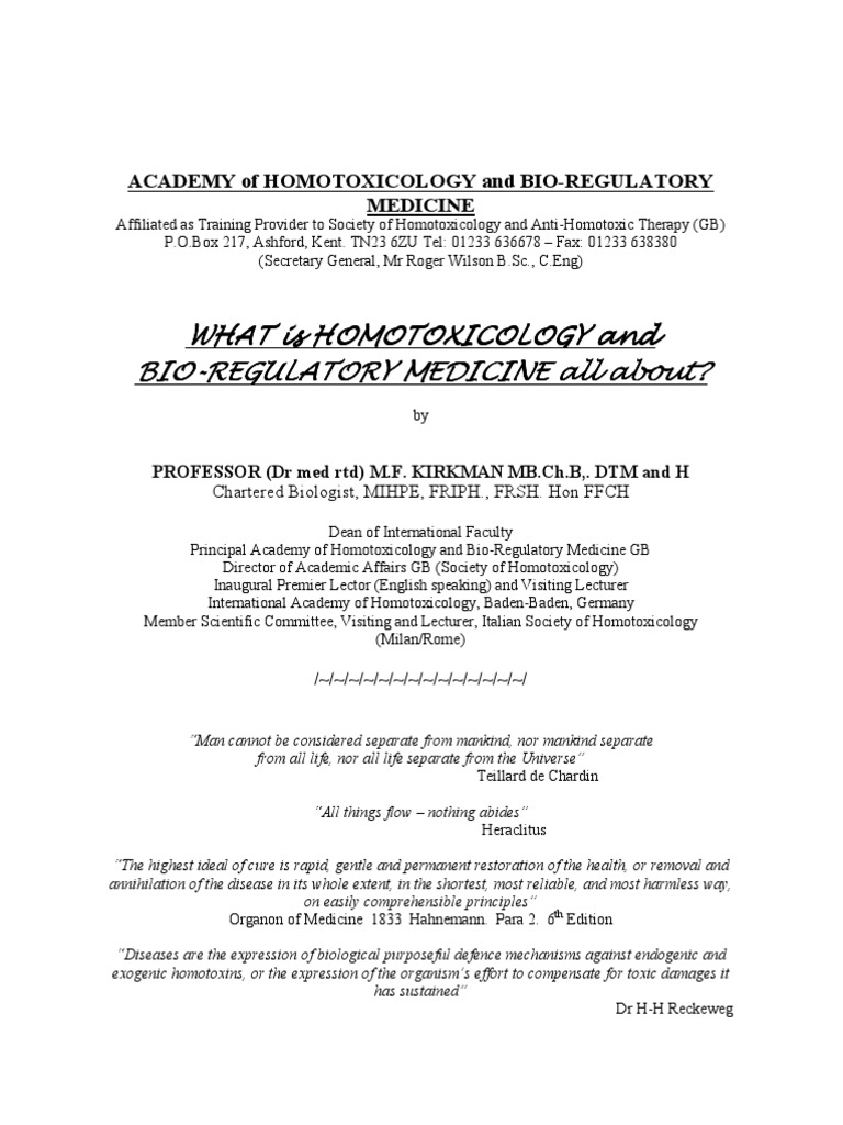 What Is Homotoxicology | PDF | Homeopathy | Alternative Medicine