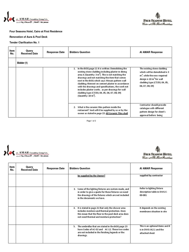 Tender Clarification 1 | PDF