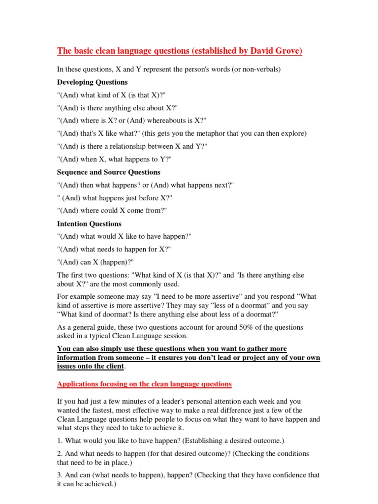 566764254-Basic Clean Language Questions1 | PDF | Emergence | Communication
