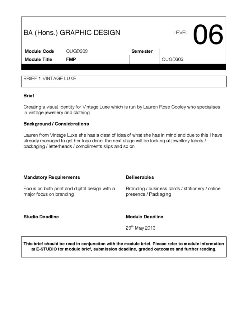Ba (Hons.) Graphic Design: Module Code Semester Module Title FMP | PDF ...