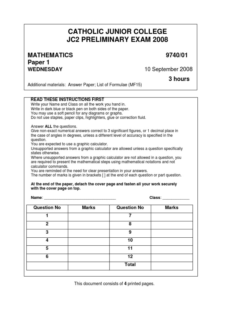 2008 CJC Paper 1 PDF | PDF | Equations | Complex Number