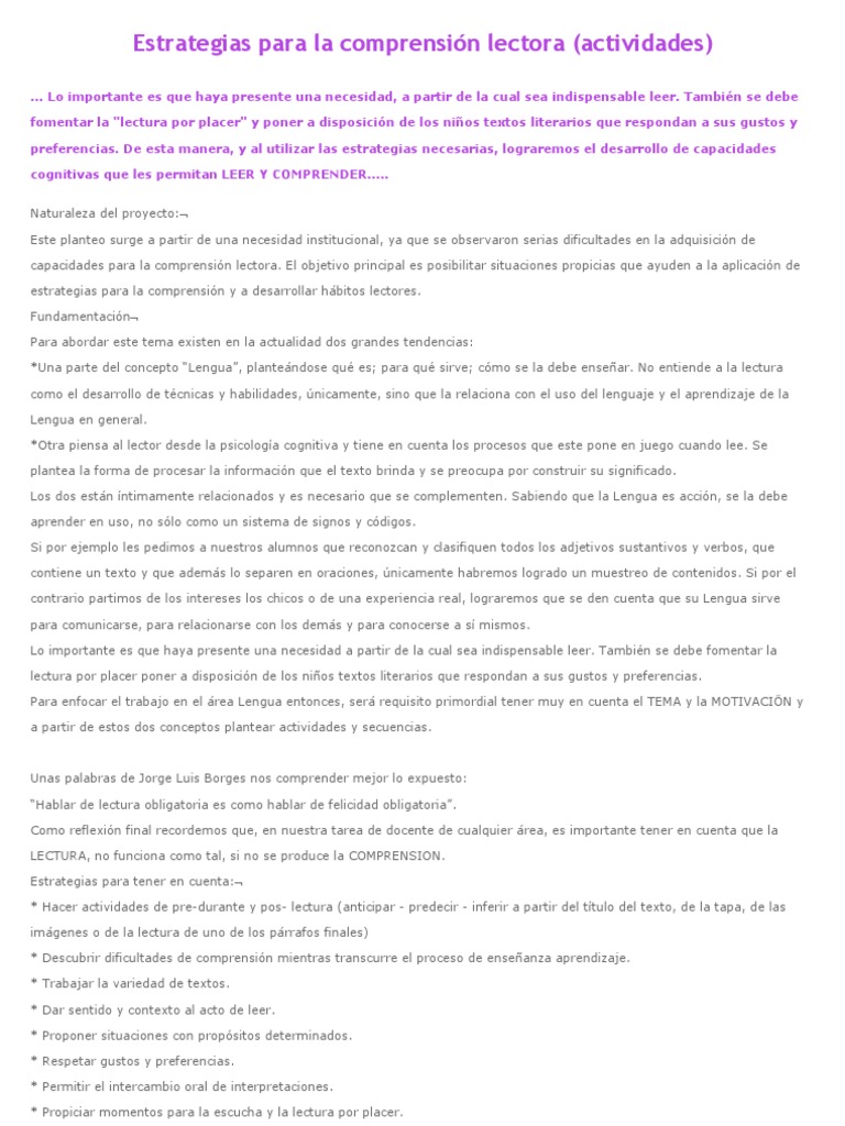 Estrategias para La Comprensión Lectora | PDF | Lectura (proceso ...