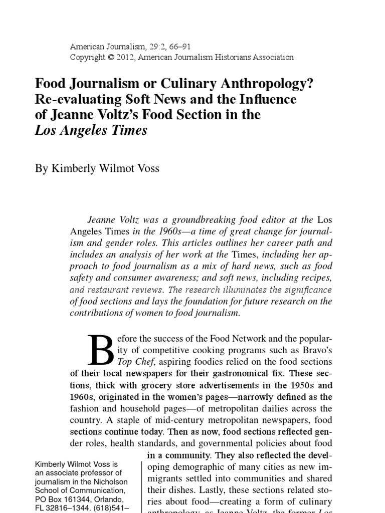 Food Journalism or Culinary Anthropology? Re - Evaluating Soft News and ...