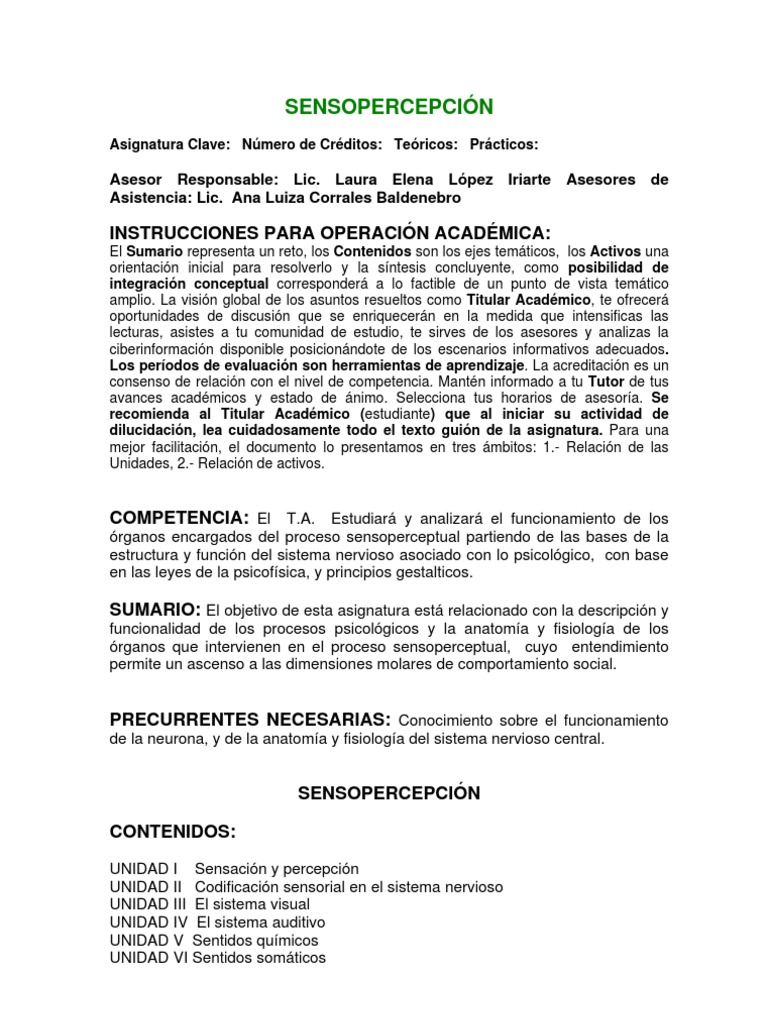Materia Sensopercepción | PDF | Percepción visual | Percepción