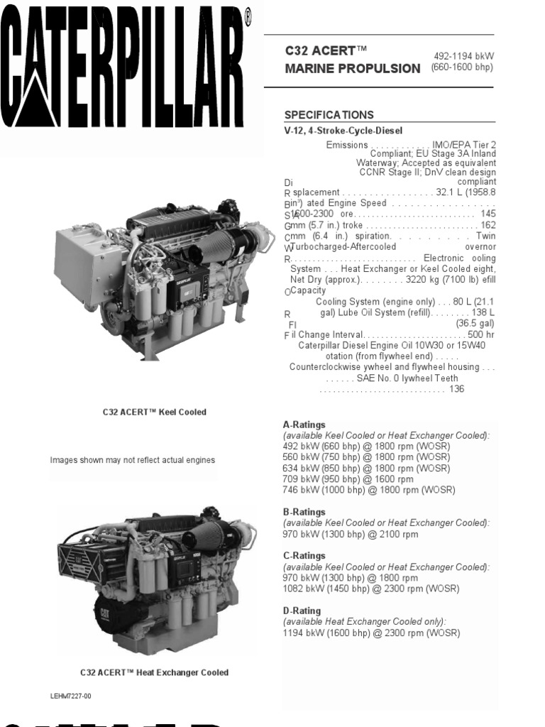 Cat C32 ACERT Spec Sheet - Commercial | PDF | Engines | Marine Propulsion