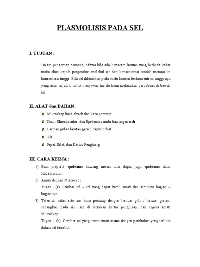 Plasmolisis Pada Sel | PDF