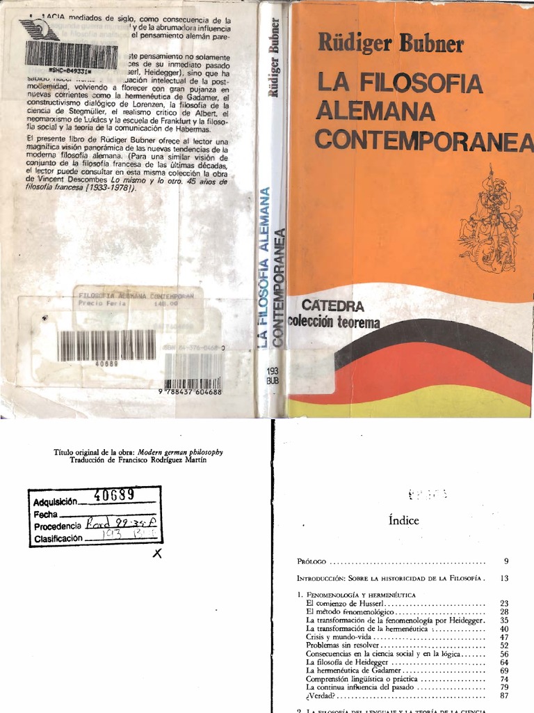 Bubner Rudinger - La Filosofia Alemana Contemporanea | PDF