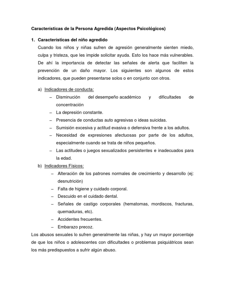 Características de La Persona Agredida | PDF | Abuso infantil | Vejez