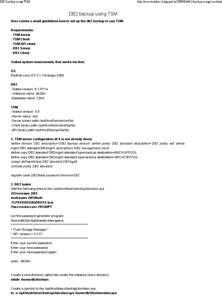 DB2 Backup Using TSM | PDF | Ibm Db2 | Utility Software